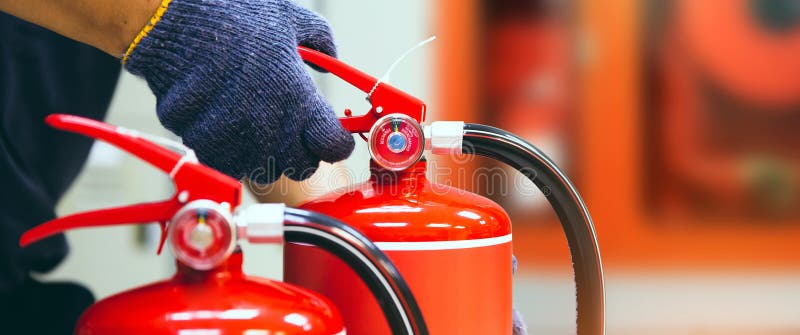 Fire Extinguisher Has Hand Engineer Checking Handle of Fire ...