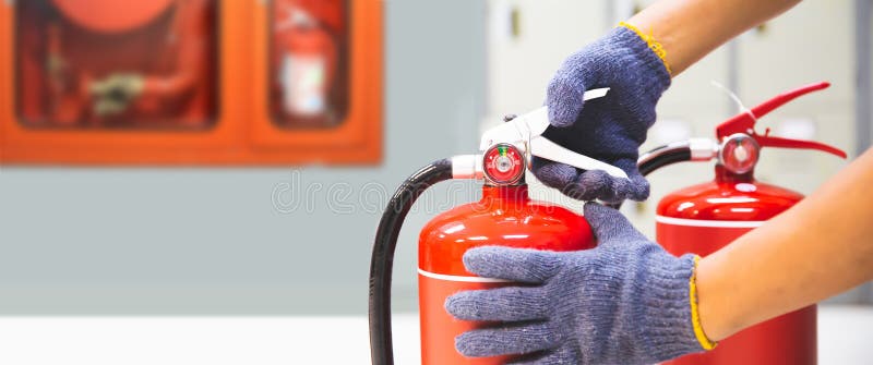 Fire Extinguisher Has Hand Engineer Checking Handle of Fire ...