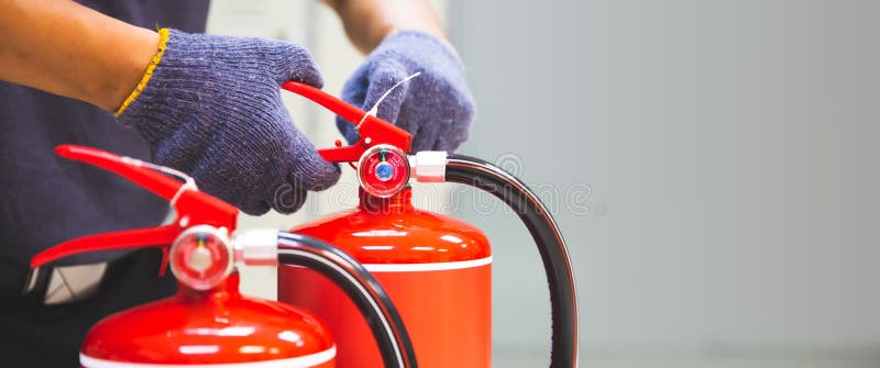 Fire Extinguisher Has Hand Engineer Checking Handle of Fire ...