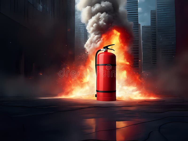 Fire Extinguisher Mounted on a Floor in Front of Explosive Fire ...