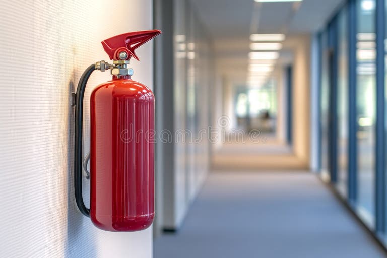 Fire Extinguisher Mounted on the Wall in Modern Office Hallway during ...