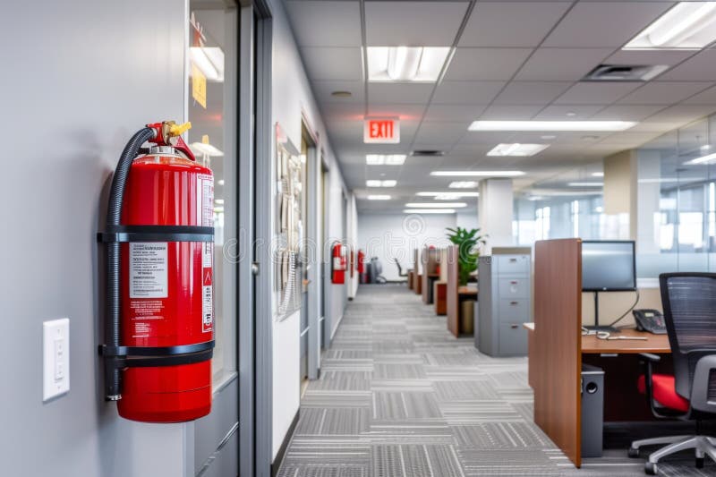 Red Fire Extinguisher on White Wall in Bright Room Stock Photo - Image ...