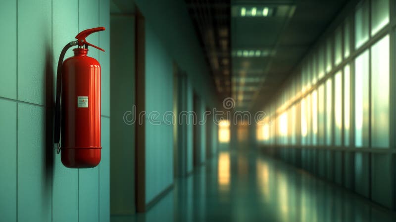 A Fire Extinguisher is Prominently Displayed on the Wall of a Brightly ...