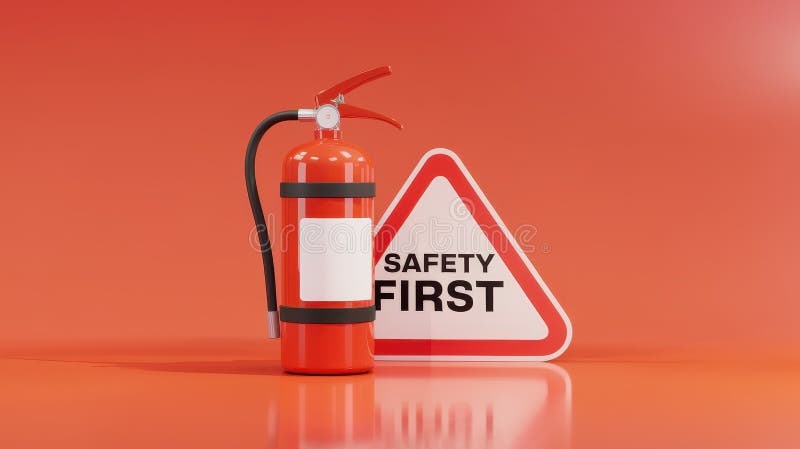 Fire Extinguisher and Safety Sign on a Vibrant Orange Background ...