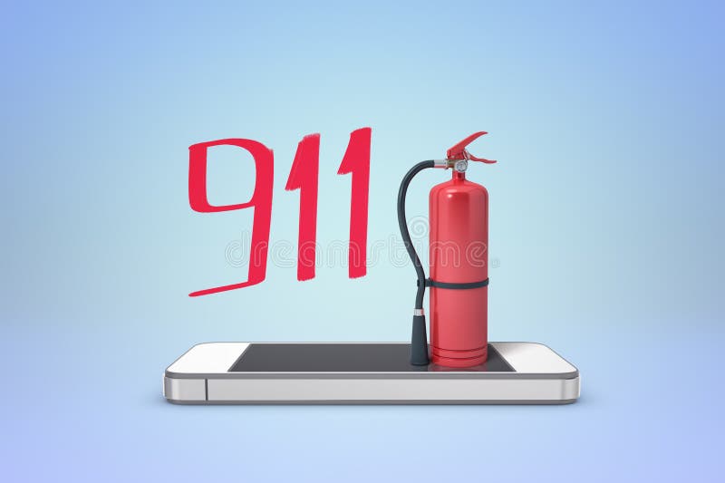 Fire Extinguisher and 911 Text on a Phone Stock Image - Image of ...