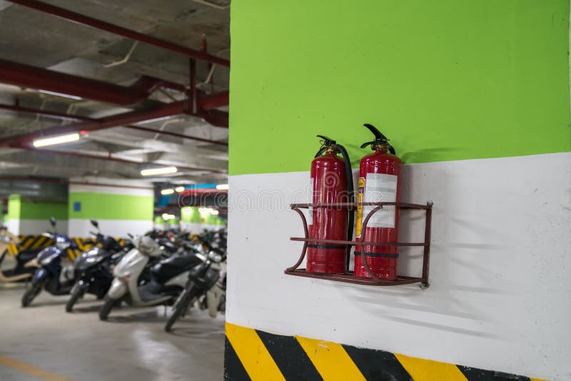 Fire Extinguisher in Underground Basement Motorbike Parking Stock Photo ...