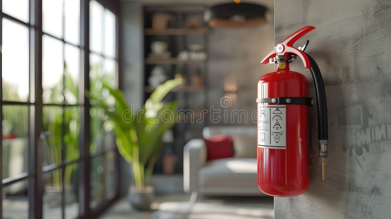 Fire Extinguisher on Wall in Modern Loft Space. Safety Equipment ...