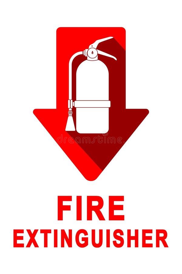 Fire Extinguisher Warning Label with Downward Arrow in Red. Flat Design ...