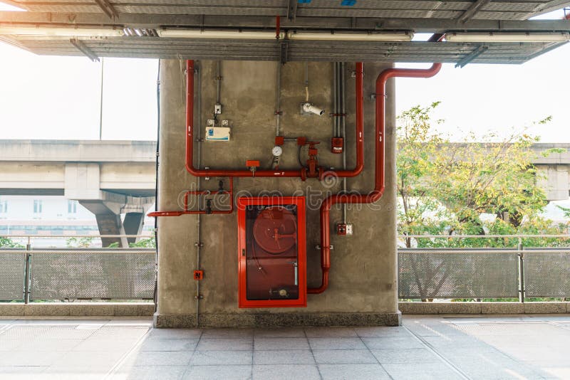 Fire Extinguisher and Water Pump System on the Wall, Powerful Emergency ...