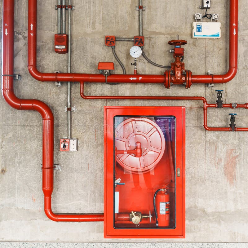 Fire Extinguisher and Water Pump System on the Wall, Powerful Emergency ...