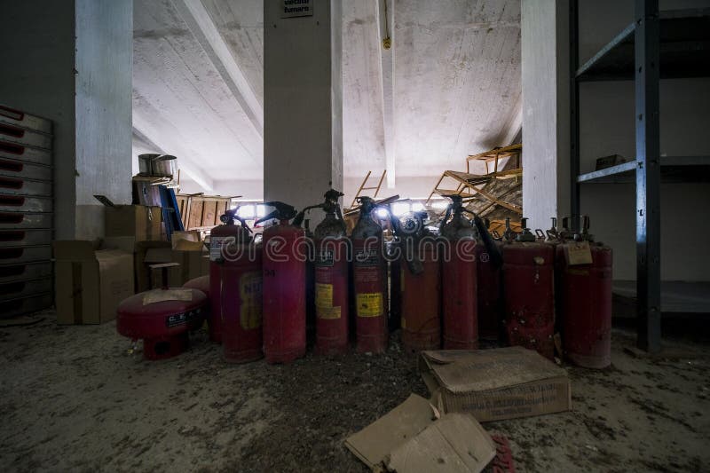 Fire Extinguishers Kept with Materials and Instruments in Warehouse ...