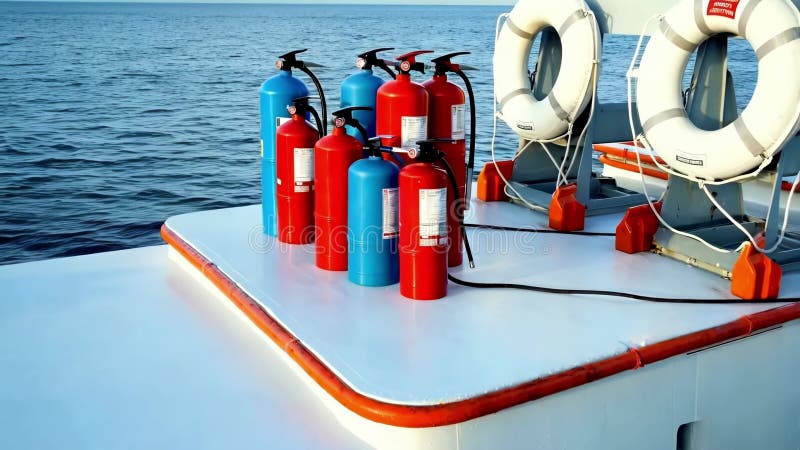 Fire Extinguishers and Lifebuoy on a Ship Deck Stock Footage - Video of ...