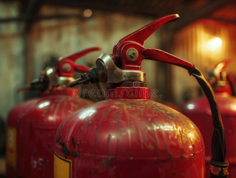 Fire Extinguishers Row stock image. Image of firefighting - 376047791