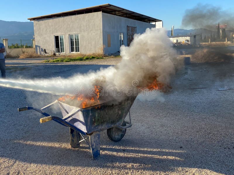 Fire Extinguishing Drill, Fire and Smoke Stock Photo - Image of ...
