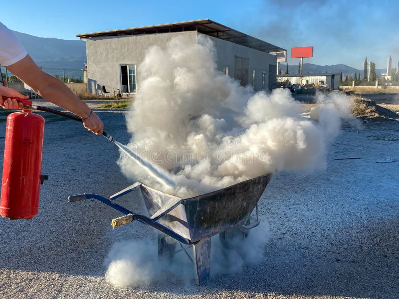 Fire Extinguishing Drill, Fire and Smoke Stock Photo - Image of ...