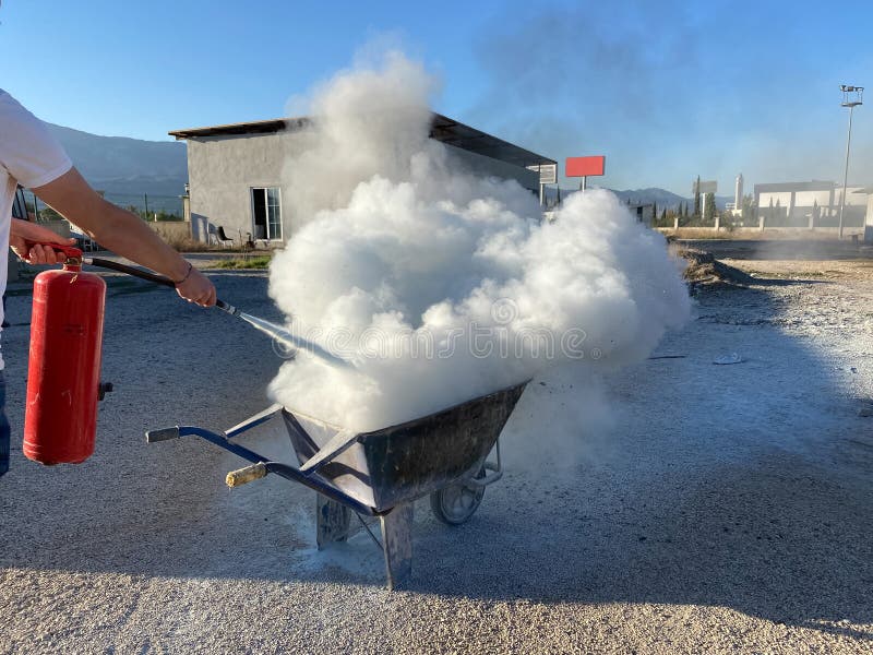 Fire Extinguishing Drill, Fire and Smoke Stock Image - Image of ...