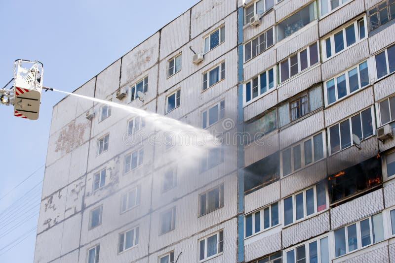 Fire Extinguishing from Fire Tower with Hydrant Stock Image - Image of ...