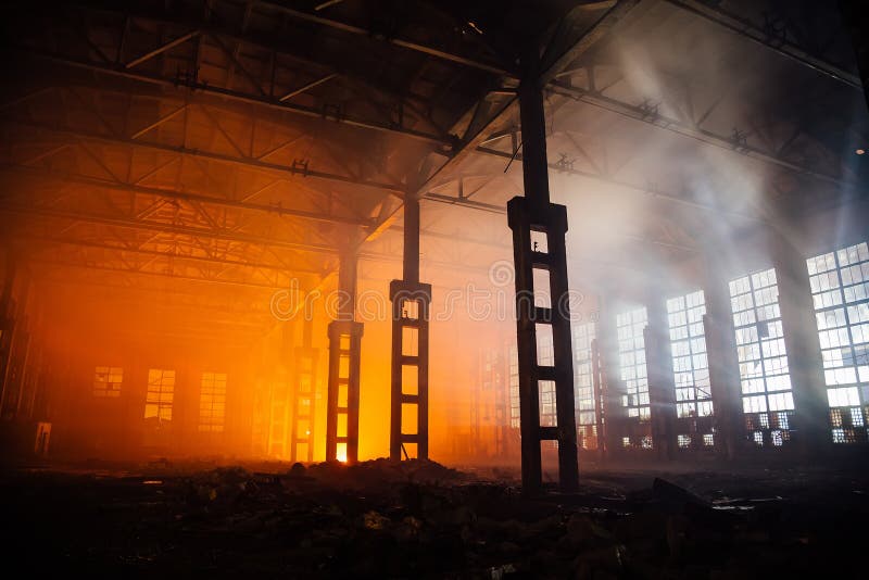 Fire in the Factory. Burned by Fire Industrial Building Stock Photo ...
