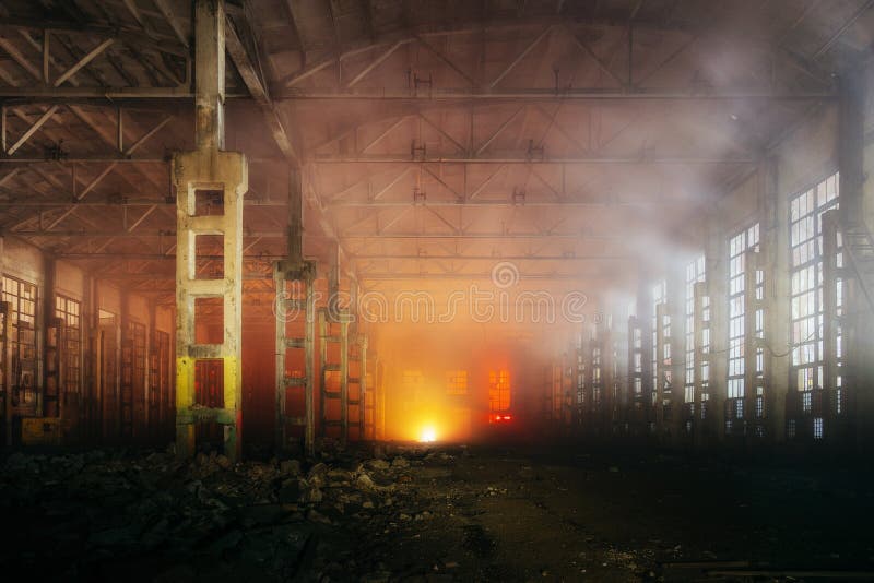 Fire in the Factory. Ruined Building Full of Smoke Stock Image - Image ...