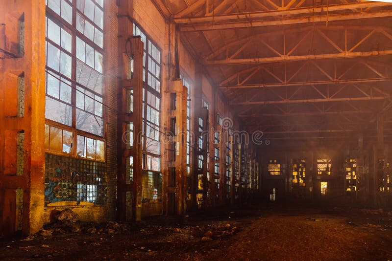 Fire in the Factory. Ruined Building Full of Smoke Stock Photo - Image ...