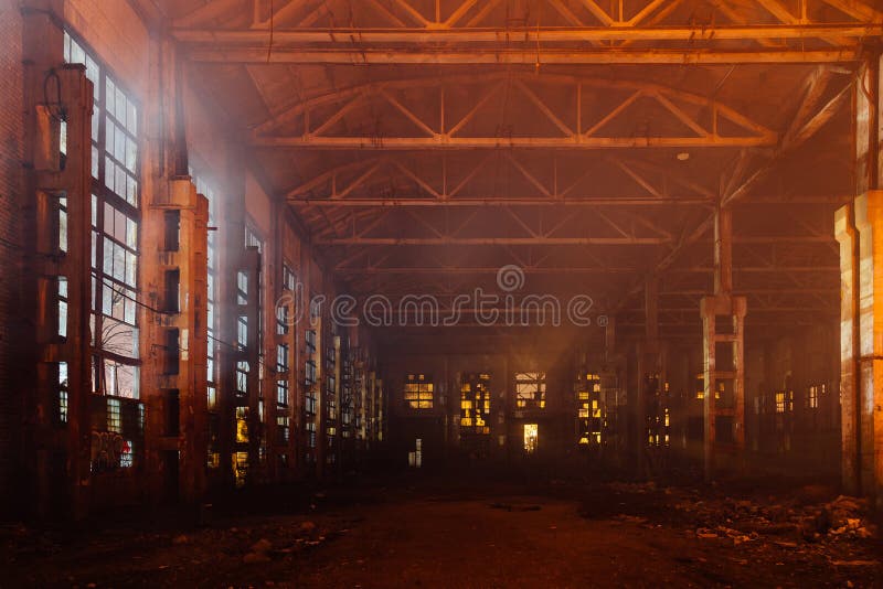 Fire in the Factory. Ruined Building Full of Smoke Stock Photo - Image ...