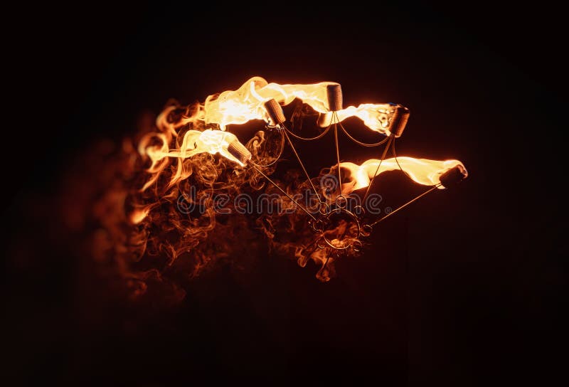 Fire Fan on a Black Background. Fire Show. Stock Photo - Image of ...