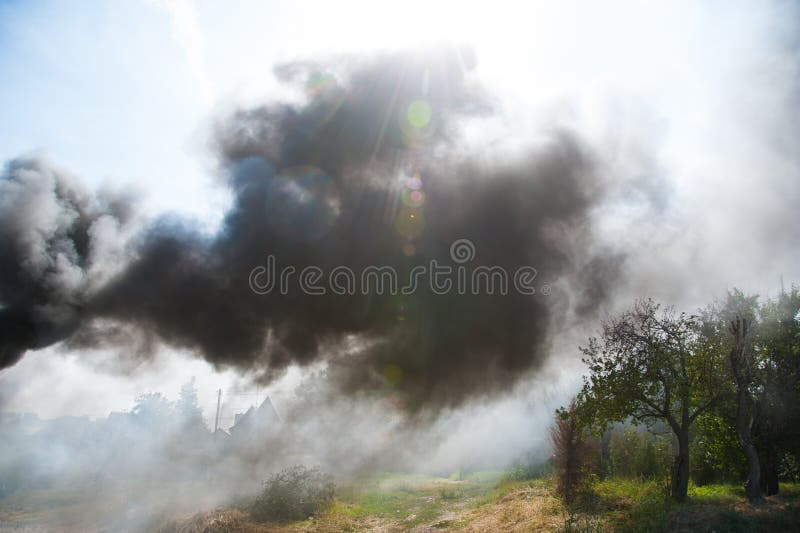 Fire in the Field Near the City. Stock Photo - Image of smoke ...