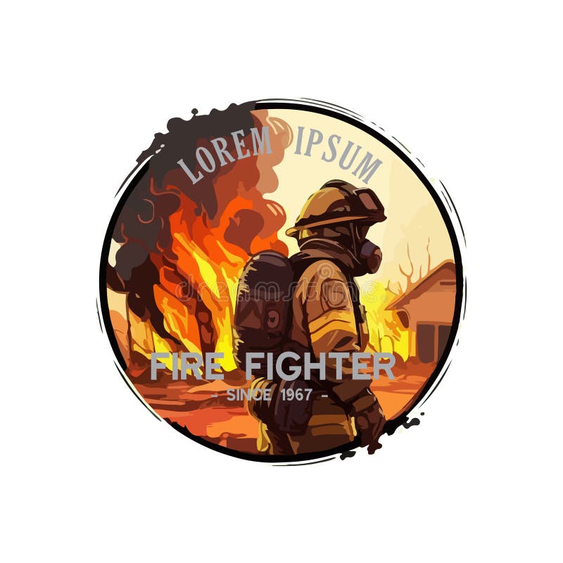 Fire Fighter with Axe Illutration Vector Graphic Logo Emblem Stock ...