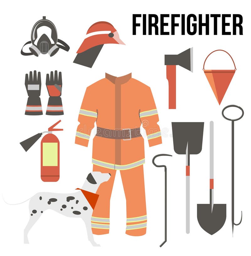Fire-fighter Elements Set Collection. Firefighter Mask, Helmet, Stock ...