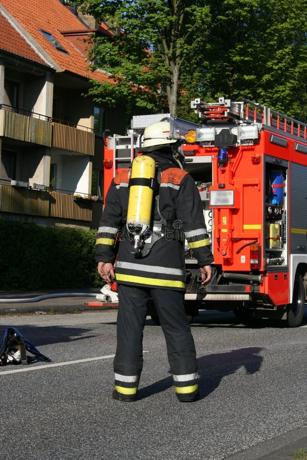 Fire Fighter on His Way To the Site of Operation Stock Photo - Image of ...