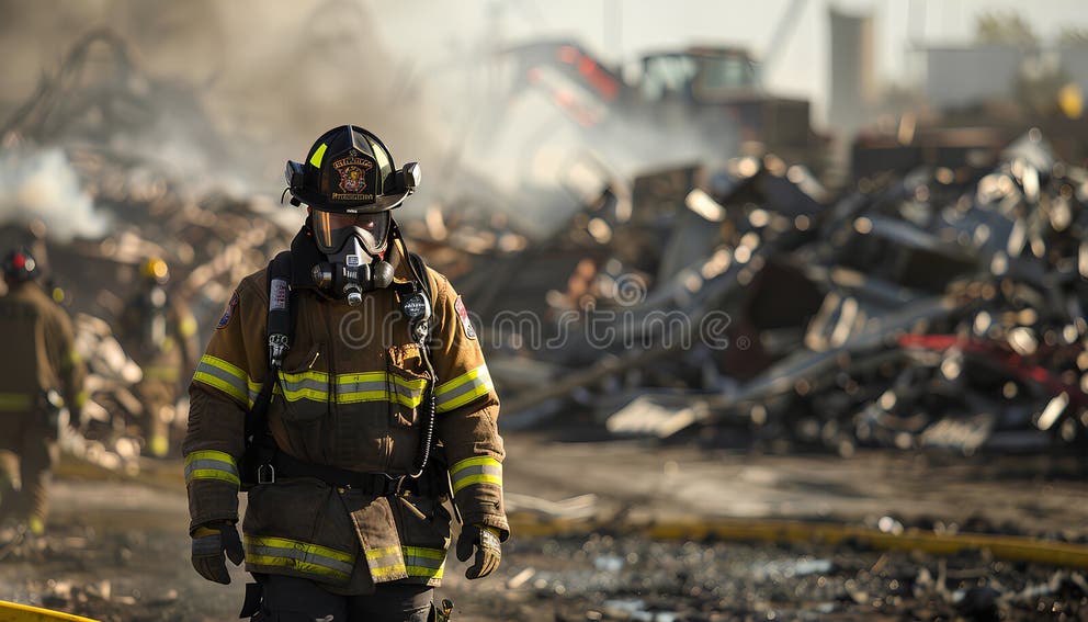 Fire Fighter on the Scene at Scrap Yard Fire Stock Image - Image of ...