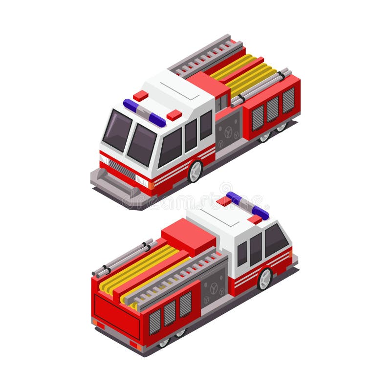 Fire Fighter Truck Isometric Illustration Vector Design Stock Vector ...