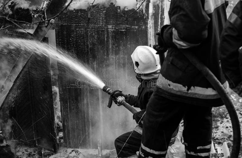 Fire Fighters Putting Out a House Fire. Stock Photo - Image of burn ...