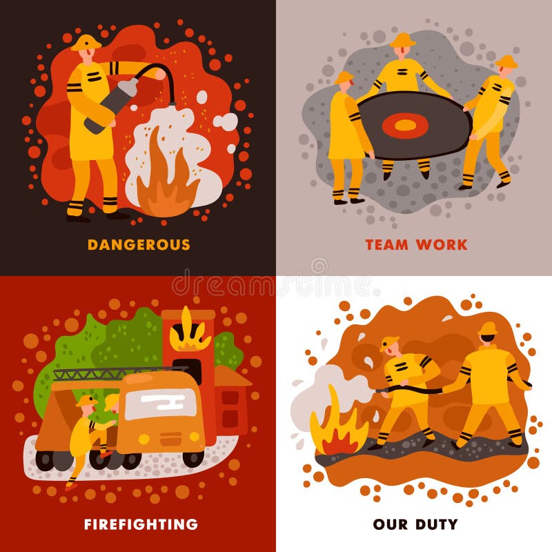 Fire Fighting Design Concept Stock Vector - Illustration of icons, fire ...