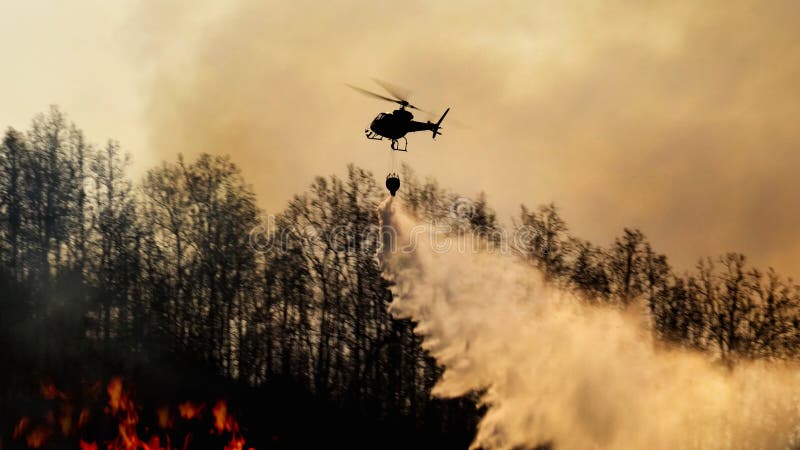 Fire Fighting Helicopter Dropping Water on Wildfire Editorial Stock ...