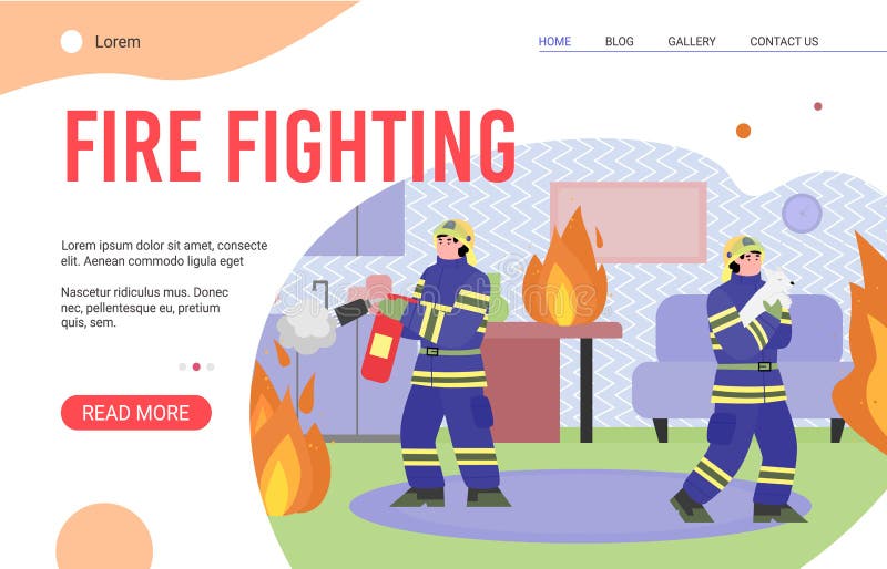 Fire Fighting Services Website Page with Firefighters Flat Vector ...