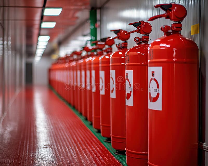 Fire-fighting System in a Company with Fire Extinguishers. Stock Image ...