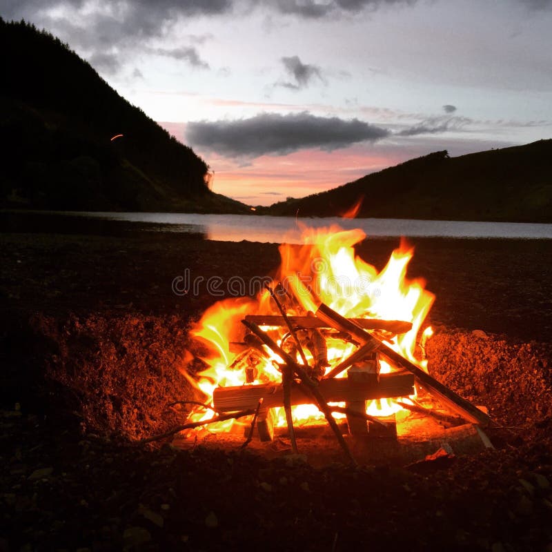 Fire stock image. Image of dusk, dark, fire, wales, lake - 114545863
