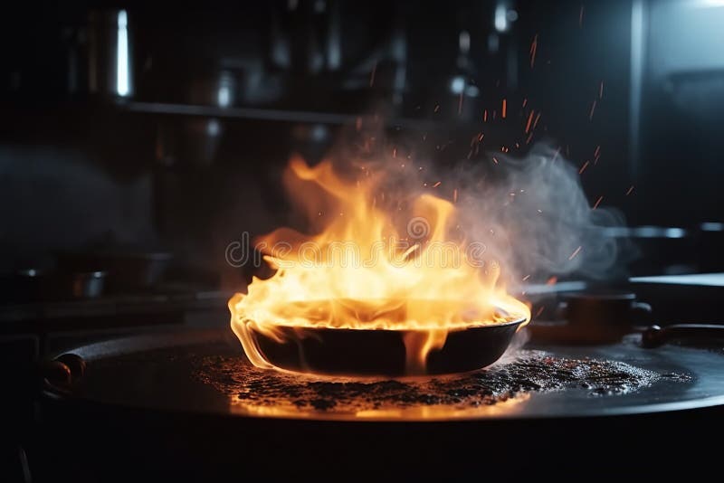 Fire in the Fire is Rising Up a Chefs Pan in the Kitchen, Created with ...