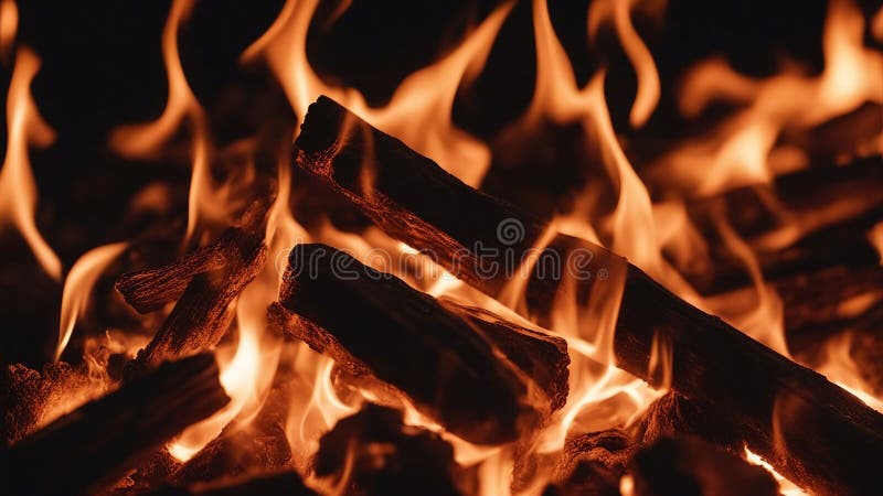 Fire in the Fireplace a Burning Fire with a Black Backdrop and a Smooth ...