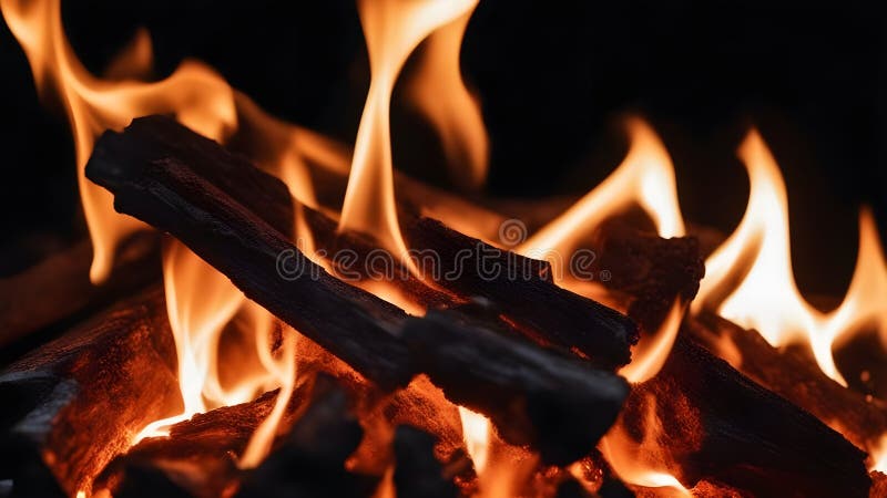 Fire in the Fireplace a Burning Fire with a Black Backdrop and a Smooth ...