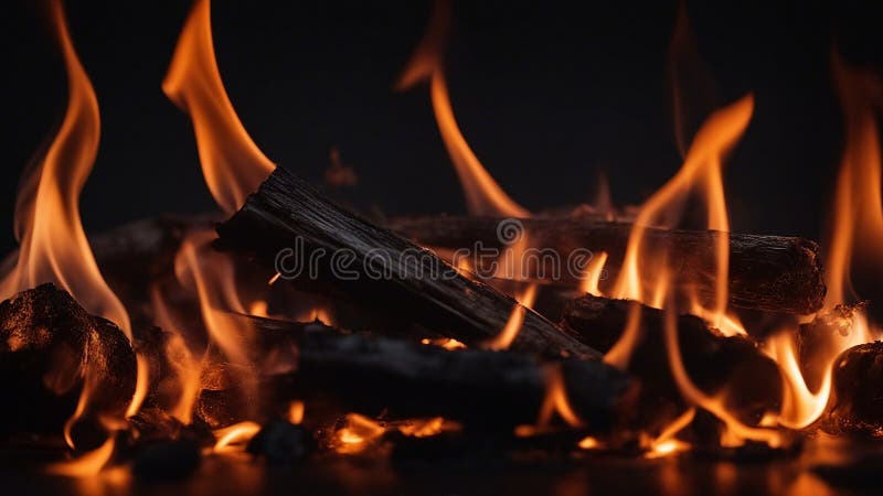 Fire in the Fireplace a Burning Fire with a Black Backdrop and a Smooth ...
