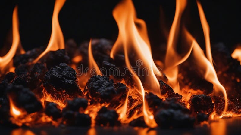 Fire in the Fireplace a Burning Texture with a Black Backdrop and a ...
