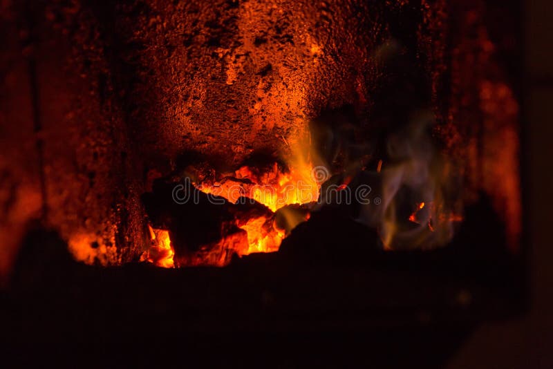 Fire in Fireplace. Close Up of Red Fire in Stove Stock Image - Image of ...