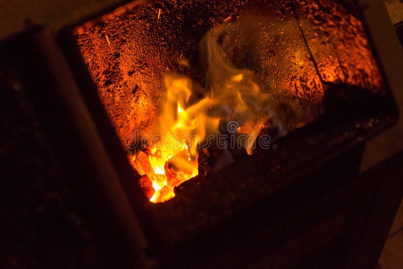 Fire in Fireplace. Close Up of Red Fire in Stove Stock Photo - Image of ...