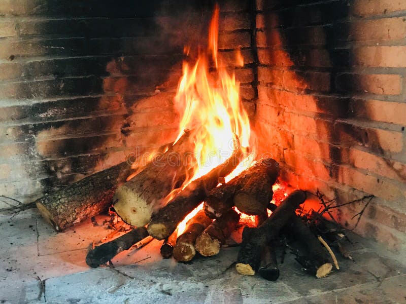 Fire in the Fireplace in the Cold Evening Stock Photo - Image of night ...