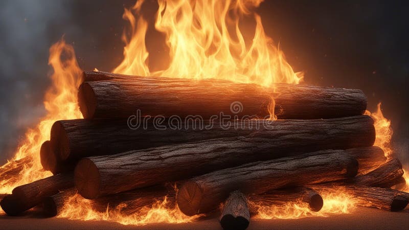 Fire in Fireplace a Fire Burning Some Logs and Twigs with Bright Flames ...