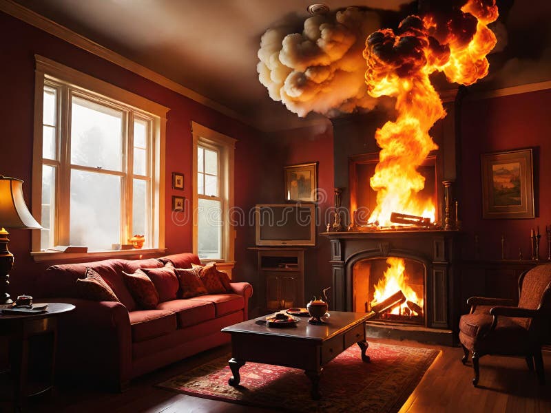 Fire with Fireplace in the Interior of a House Stock Illustration ...
