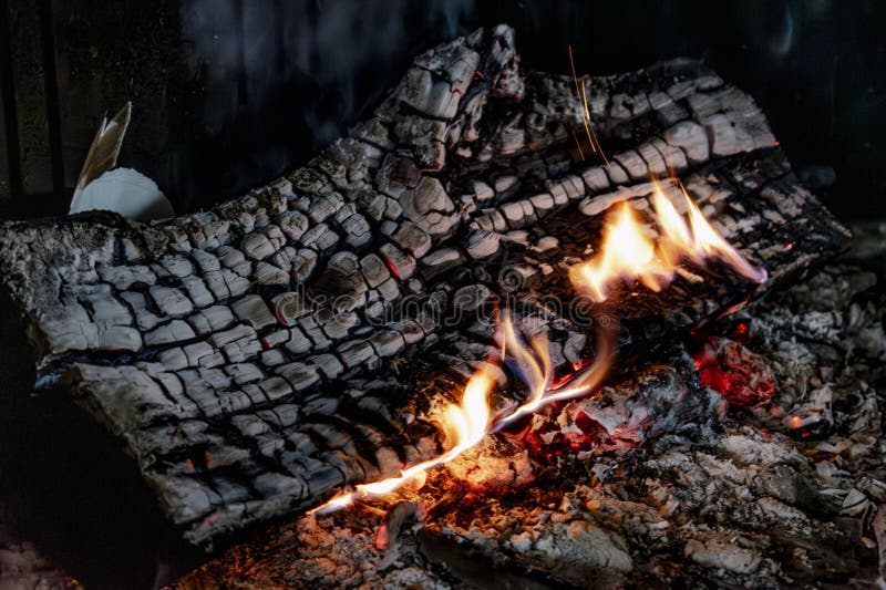 Fire in a Fireplace in the Living Room Stock Image - Image of hearth ...