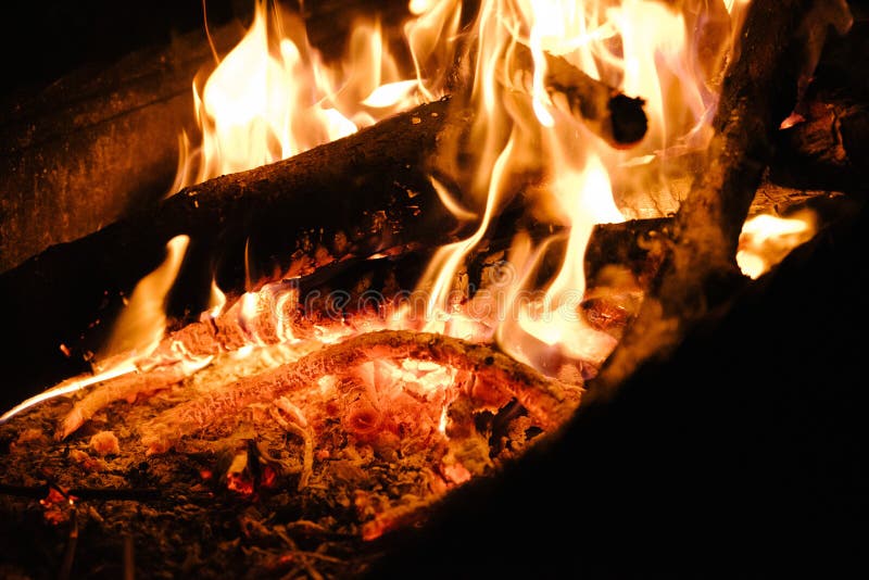 Fire in the Fireplace, Note Shallow Depth of Field Stock Image - Image ...